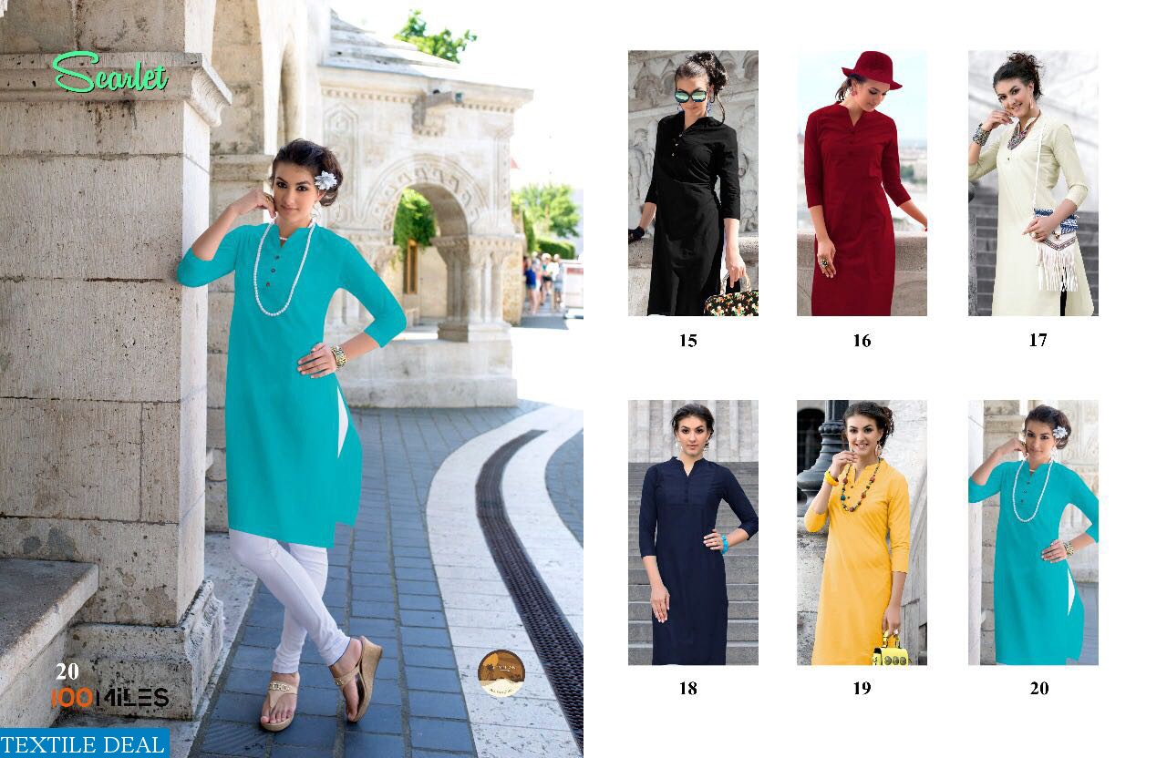 100 miles Scarlet vol-3 wholesale Designer plain kurtis - textiledeal.in