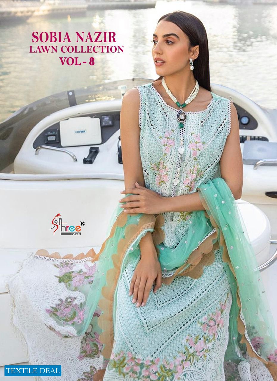 SHREE FABS SOBIA NAZIR LAWN VOL 8 PAKISTANI FANCY DRESS MATERIALS - textiledeal.in