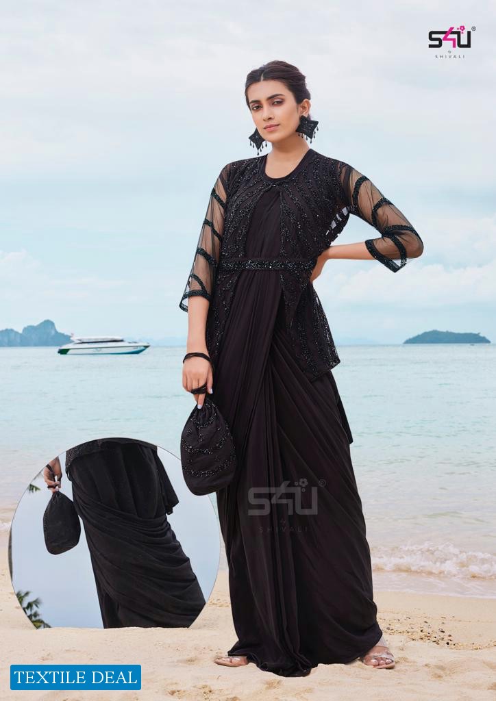 S4U PRESENT DAZZLING DRAPES PARTY STYLE GEORGETTE LYCRA READY TO WEAR ...