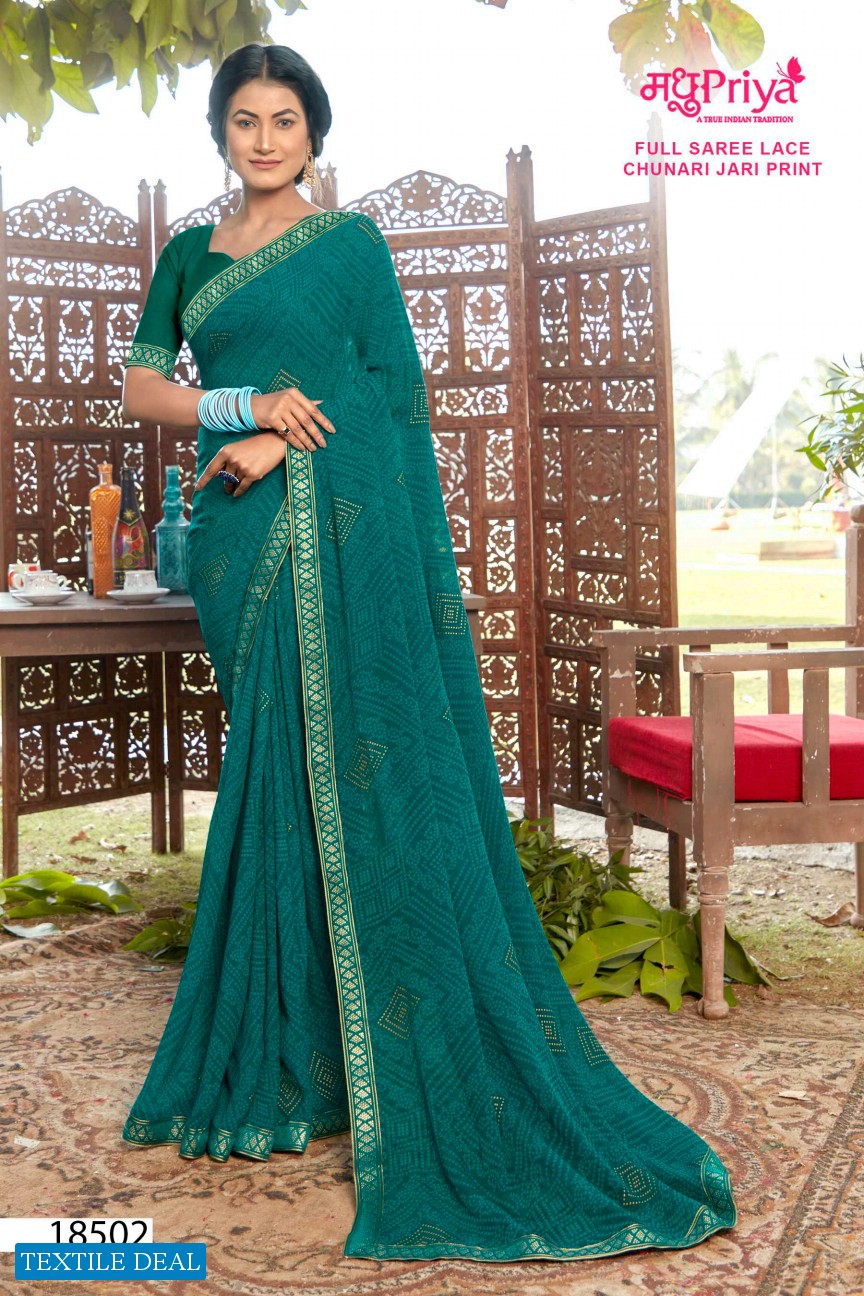 Madhupriya Bhanumati Wholesale Full Saree Lace Chunari Jari Print ...