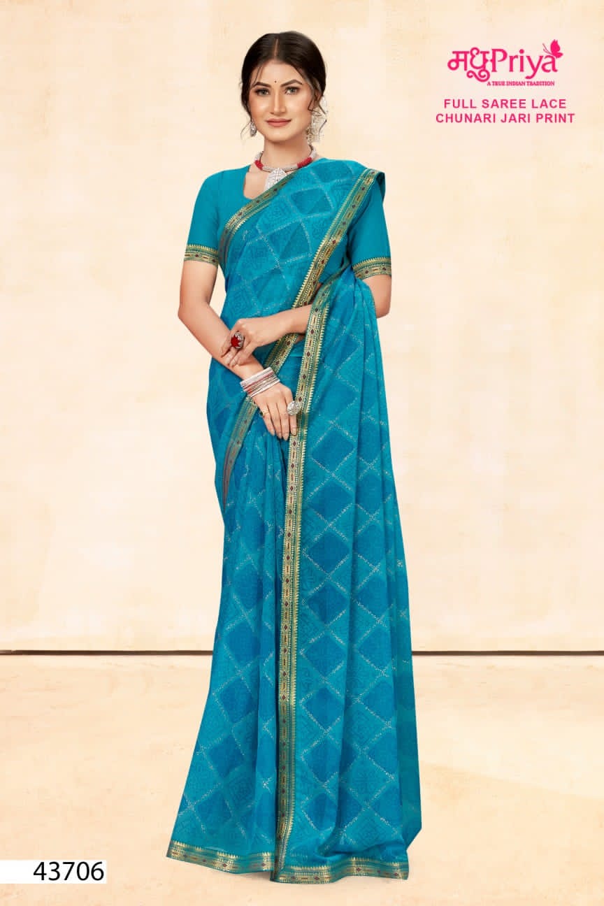Madhupriya Dipti Wholesale Full Saree Lace Chunari Jari Print Indian ...