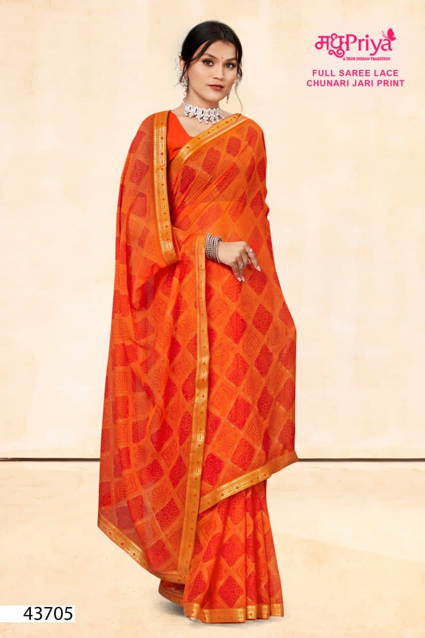 Madhupriya Dipti Wholesale Full Saree Lace Chunari Jari Print Indian ...