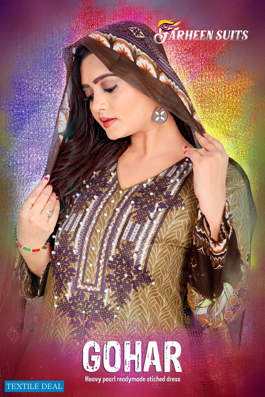 Farheen Suits Gohar Wholesale Pure Cotton With Moti Work Dress Material ...