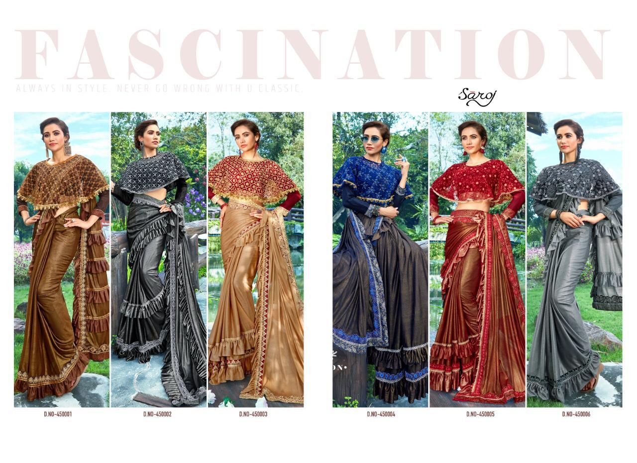 HUNNY BANNY BY SAROJ IMPORTED LYCRA FREEL SAREE WITH KOTI STYLE BLOUSE ...