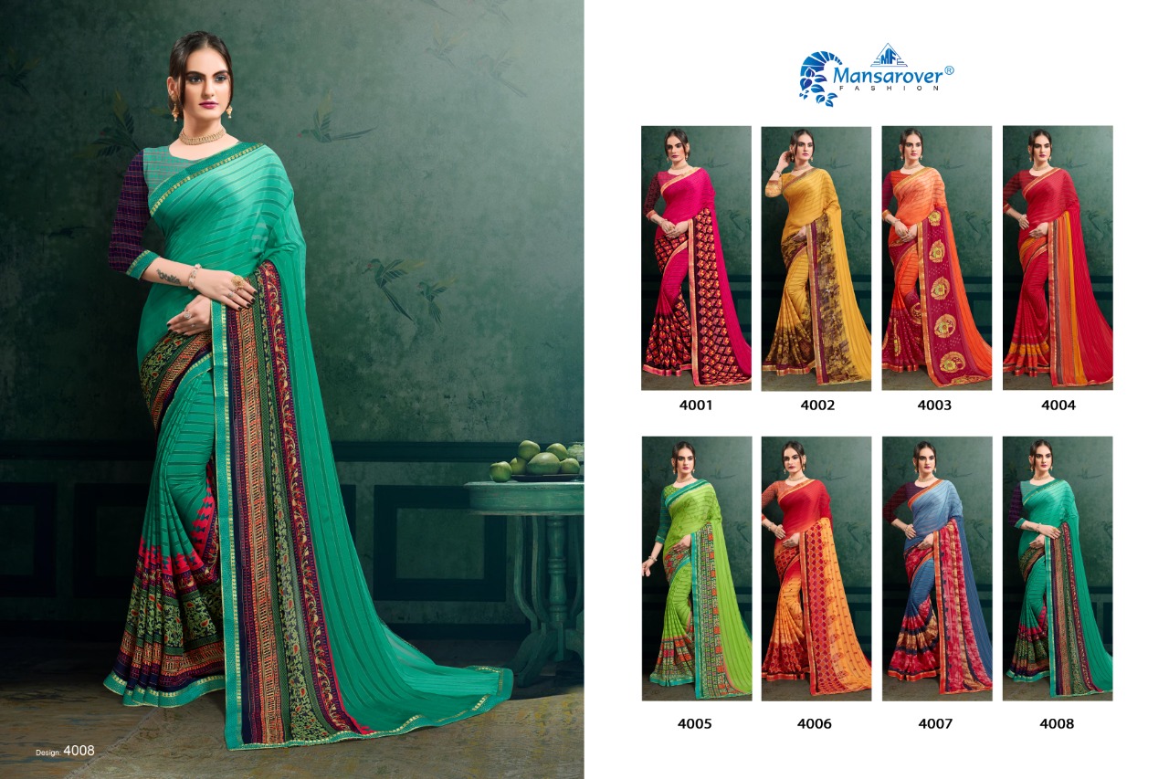 MANSAROVER MIDHUSHA VOL 4 KESAR KALI PATTERN PRINTED SAREE - textiledeal.in