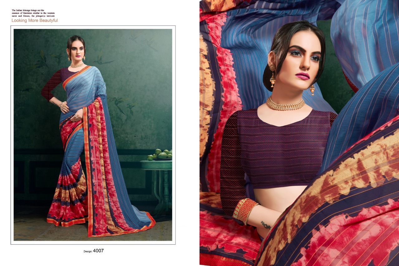 MANSAROVER MIDHUSHA VOL 4 KESAR KALI PATTERN PRINTED SAREE - textiledeal.in